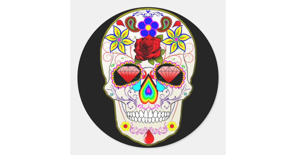 small round sticker sugar skull | Zazzle