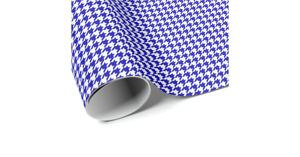 Small Royal Blue and White Houndstooth Wrapping Paper | Zazzle