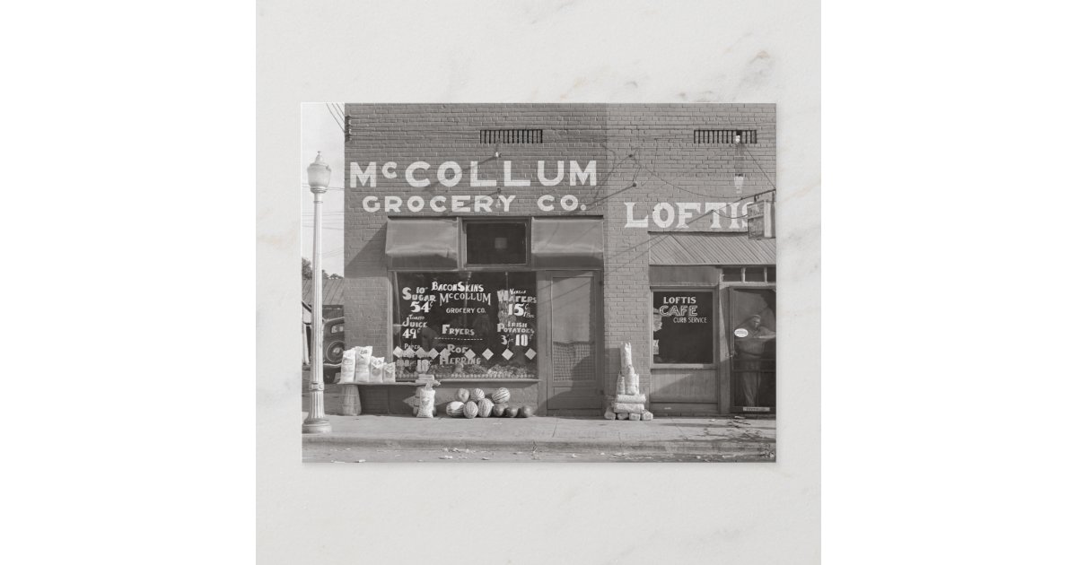 Small Town Grocery Store, 1935 Postcard | Zazzle