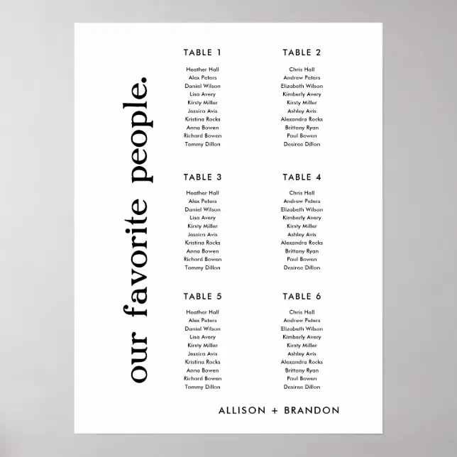 Small Wedding Seating Chart Sign 6 Tables | Zazzle