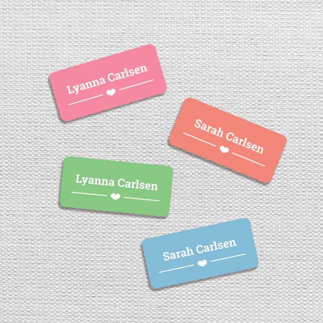 Small White Heart Simple Name Kids' Labels | Zazzle