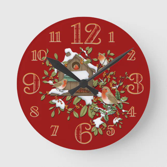 Small Winter Robin Bird House Wall Clock | Zazzle