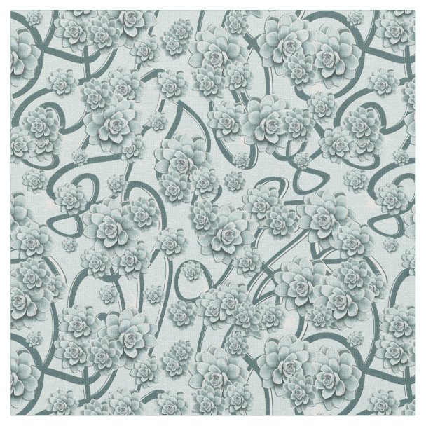Smaller Repeat Pattern of Succulents on Black Fabric | Zazzle