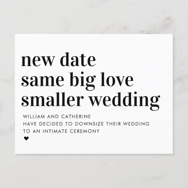 Smaller Wedding Same Love Typography Downsizing Announcement Postcard ...