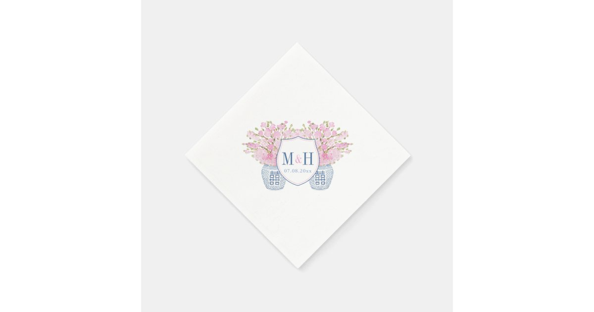Smart Blue Pink Monogram Chinoiserie Chic Wedding Napkins | Zazzle
