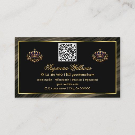 Smart Royal Brown Gold Crown with Logo QR Code Business Card | Zazzle