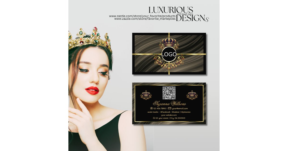Smart Royal Brown Gold Crown with Logo QR Code Business Card | Zazzle