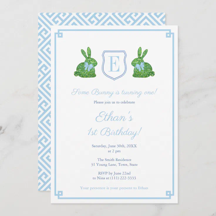 Smart Some Bunny Is One Boy 1st Birthday Party Invitation | Zazzle