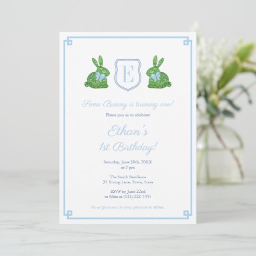 Smart Some Bunny Is One Boy 1st Birthday Party Invitation | Zazzle