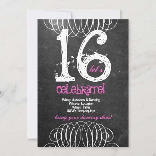 Smart Sporty Sweet Sixteen Chalkboard Invitation | Zazzle