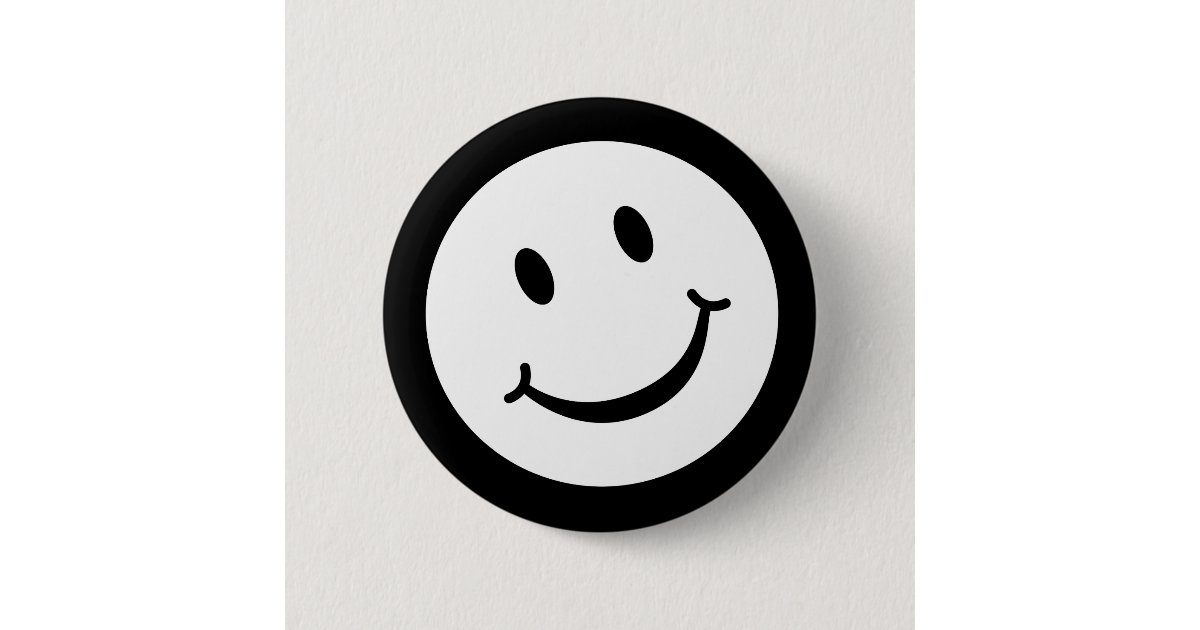 Smile button badge in black and white | Zazzle