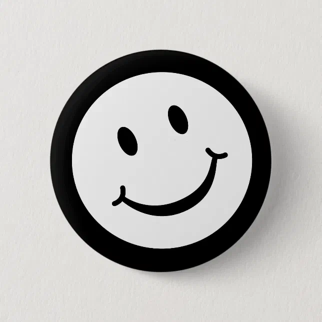 Smile button badge in black and white | Zazzle