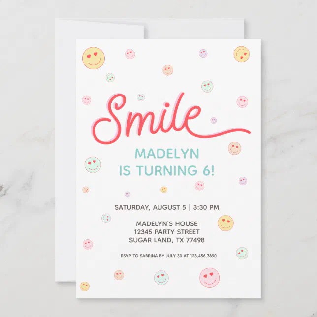 Smile Happy Face Multicolor Invitation | Zazzle