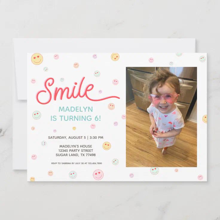 Smile Happy Face Photo Birthday Invitation | Zazzle