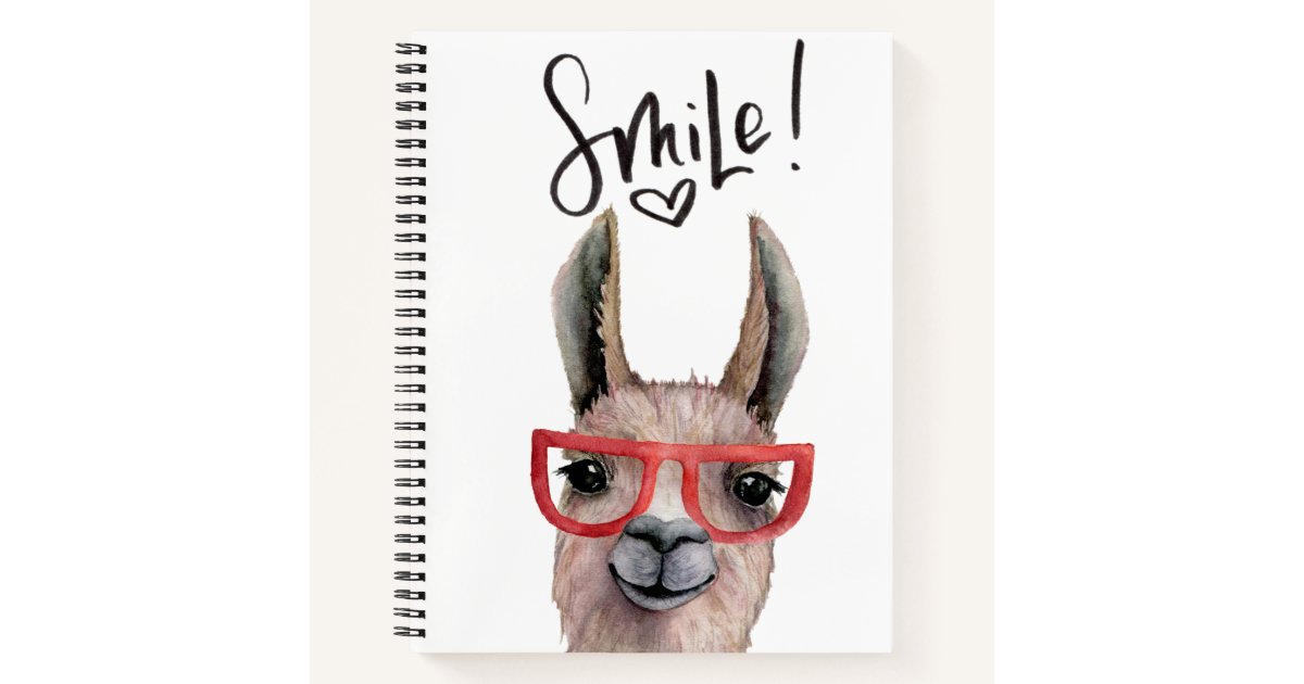 Smile Inspirational Funny Watercolor Llama Notebook | Zazzle