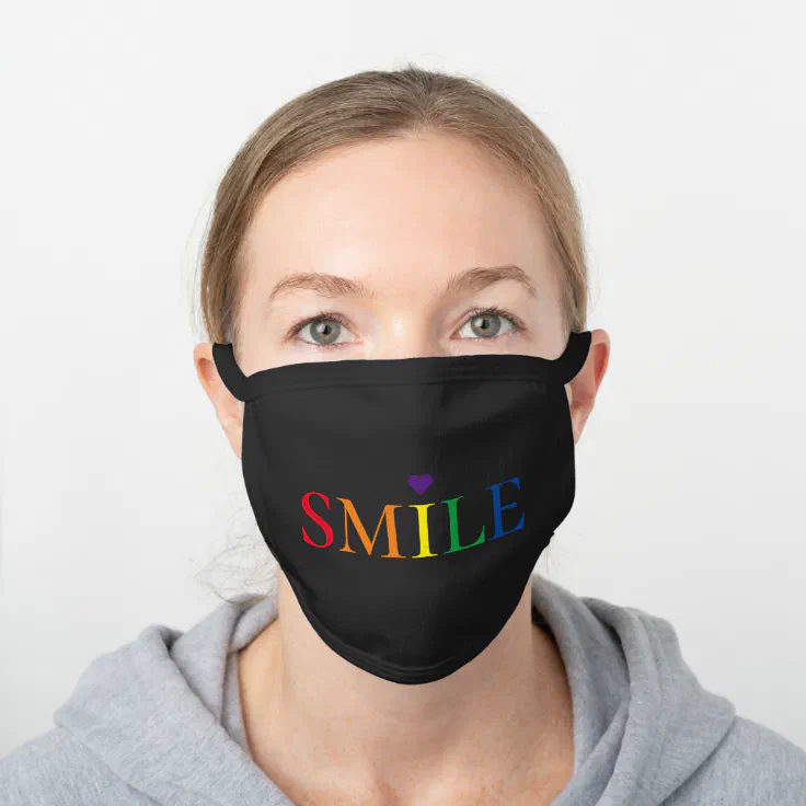 Smile Rainbow Lettering Black Cotton Face Mask | Zazzle
