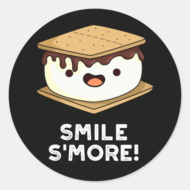 Smile Smore Funny Sweet Food Pun Dark BG Classic Round Sticker | Zazzle
