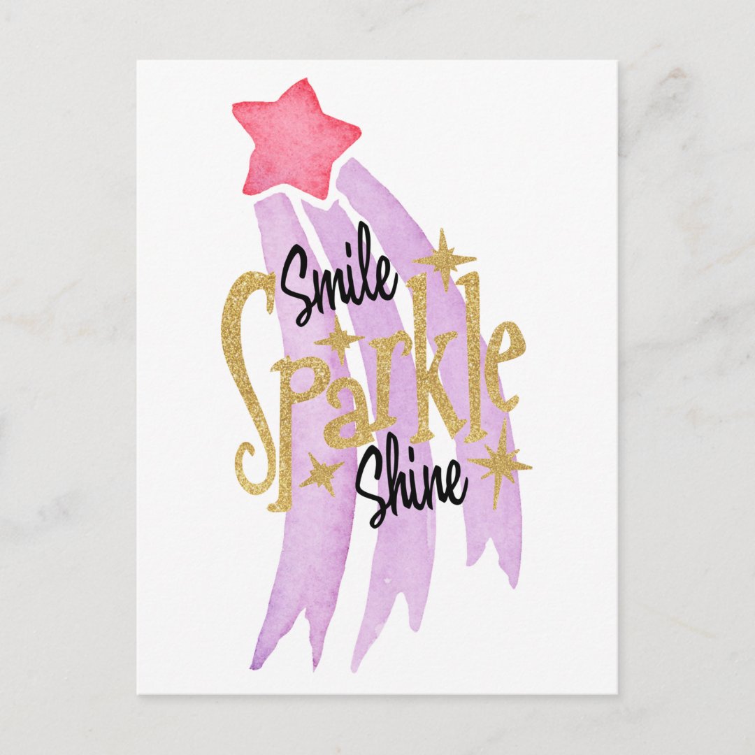 Smile Sparkle Shine Star Word Art Postcard | Zazzle