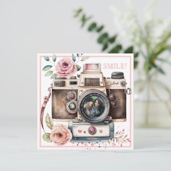 Smile | Vintage Camera Birthday Photo Card | Zazzle