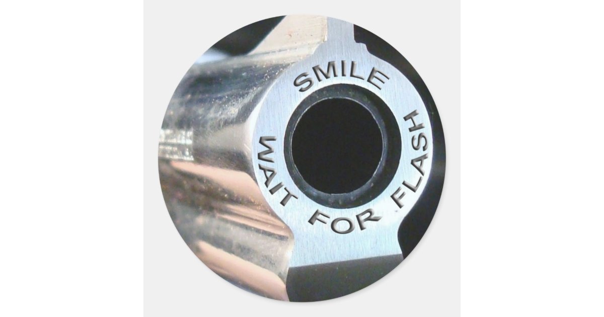 Smile-wait for flash.jpg classic round sticker | Zazzle