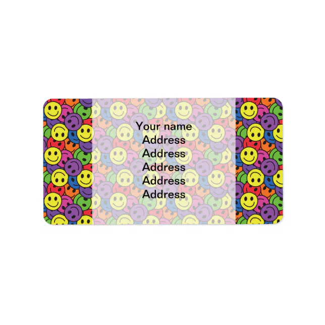 Smiley Faces Retro Hippy Pattern Label | Zazzle
