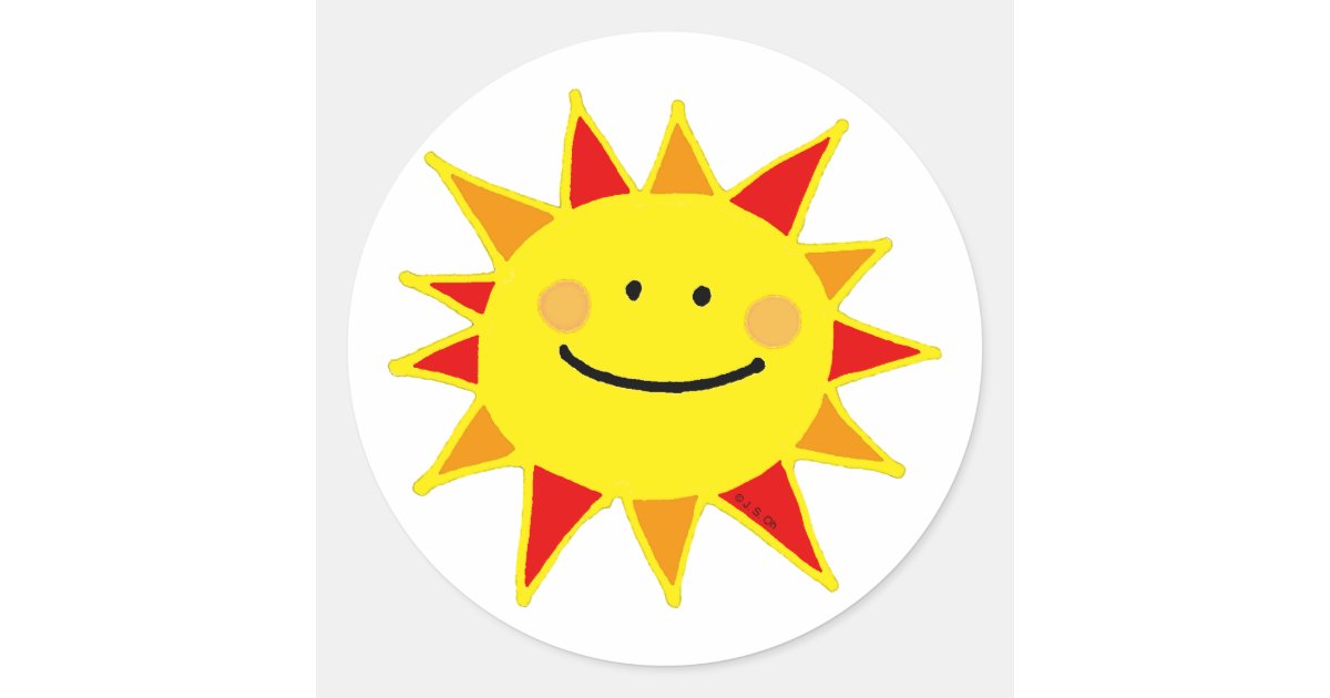 Smiley sun classic round sticker | Zazzle