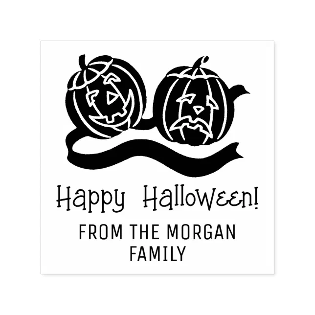 Smiling and Frowning Pumpkins Happy Halloween Name Self-inking Stamp ...