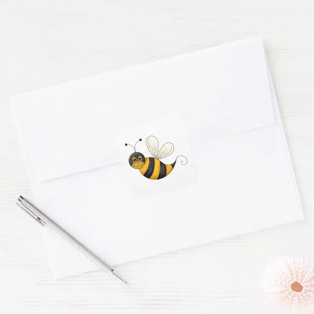 Smiling Bee Fun Bumblebee Character Square Sticker | Zazzle