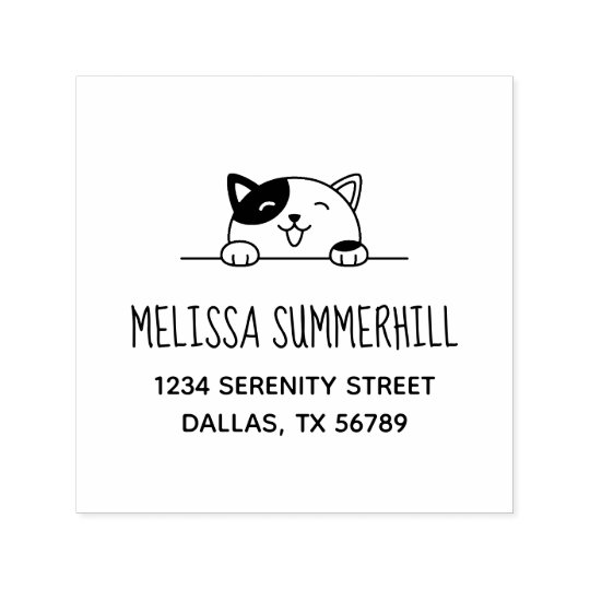 Smiling Calico Cat Peeking above Address Self-inking Stamp | Zazzle.com