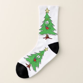 **SMILING CARTOON CHRISTMAS TREE** ADORABLE SOCKS | Zazzle