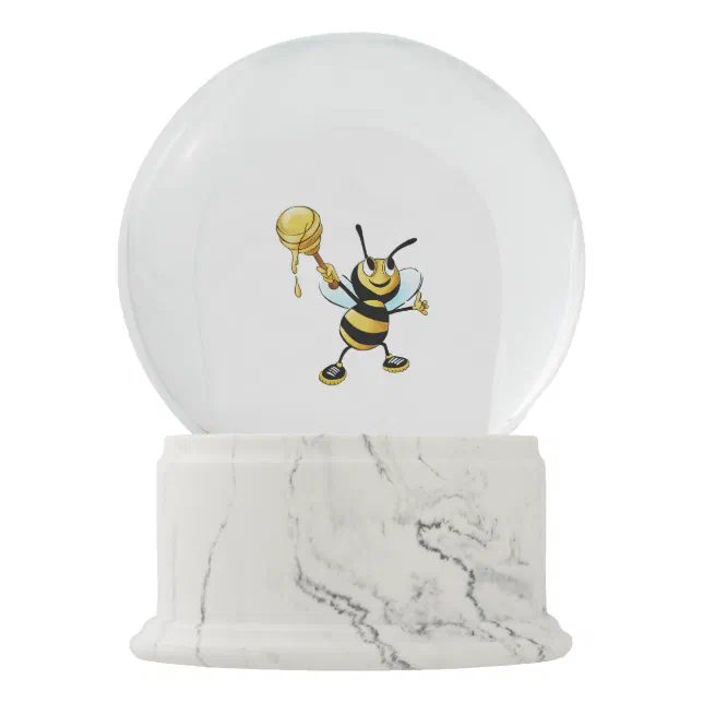 Smiling Cartoon Honey Bee Holding up Dipper Snow Globe | Zazzle