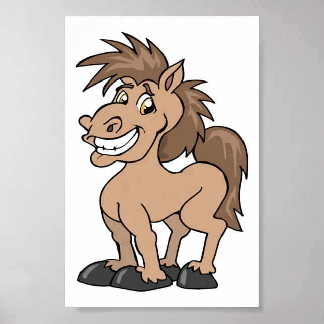 Smiling Cartoon Pony Silly Horse Equine Theme Poster | Zazzle