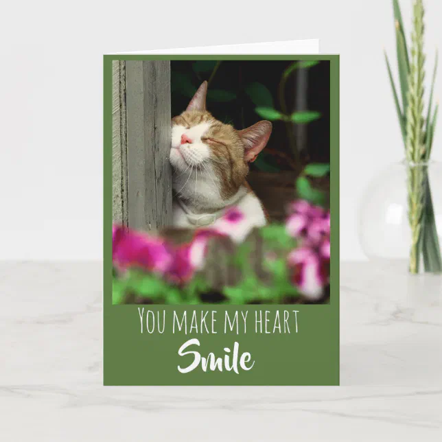 Smiling Cat Says You Make My Heart Smile Thank You Card | Zazzle