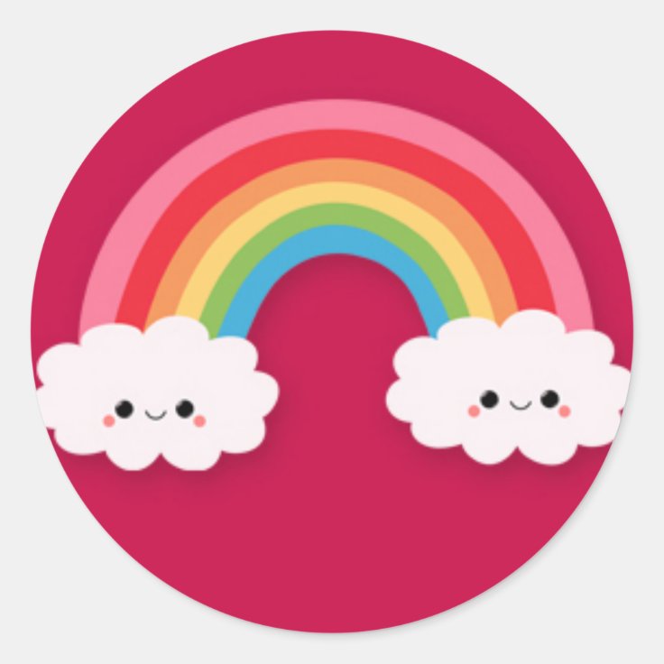 Smiling Clouds and Rainbow Classic Round Sticker | Zazzle