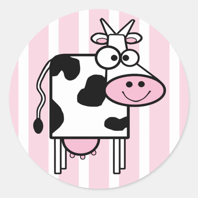 Smiling Cow Girly Animal Print Classic Round Sticker | Zazzle