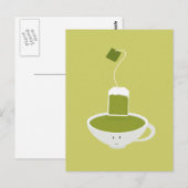 Smiling cup of green tea with tea bag postcard | Zazzle