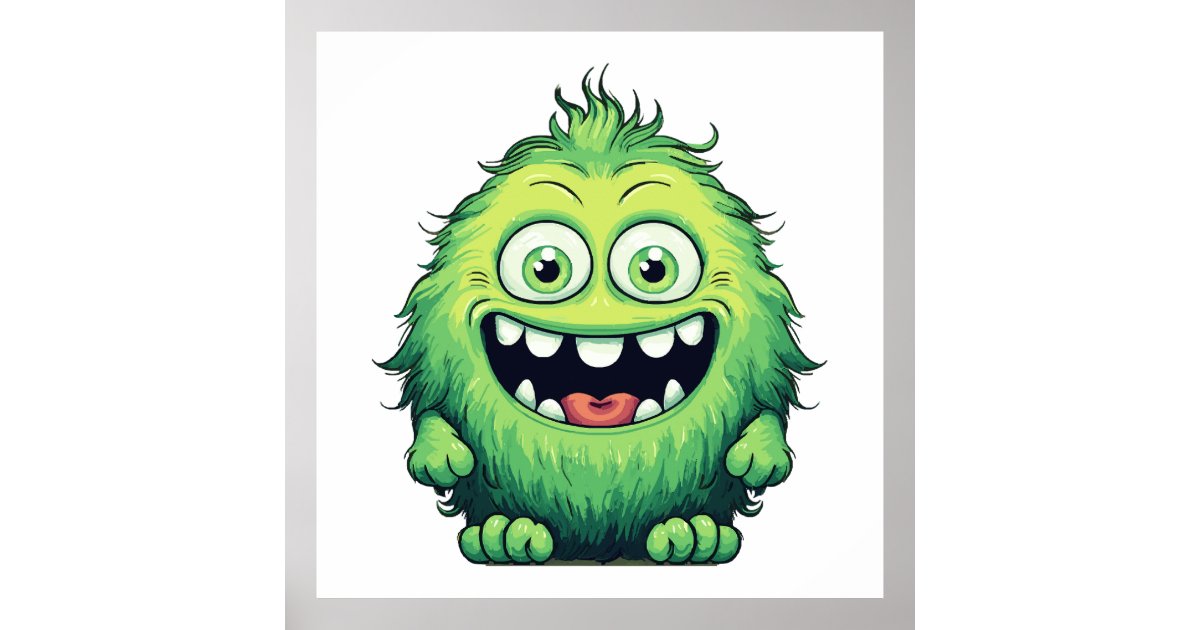Smiling Cute Green Monster Cartoon Poster | Zazzle