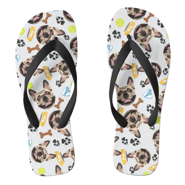 Smiling Dog French Bulldog Flip Flops | Zazzle