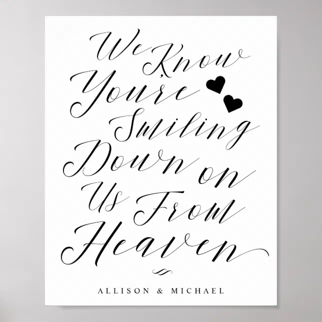 Smiling Down From Heaven Script Memorial Sign | Zazzle