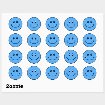Smiling Face Stickers Blue 0001 | Zazzle