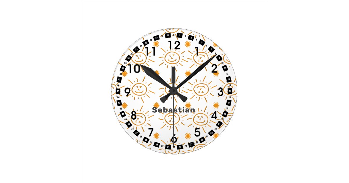 Smiling Face Sunshine Pattern Custom Name Round Clock | Zazzle.com