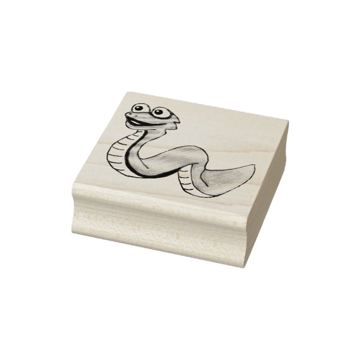 Smiling Fun Cartoon Snake Illustration Big Eyes Rubber Stamp | Zazzle