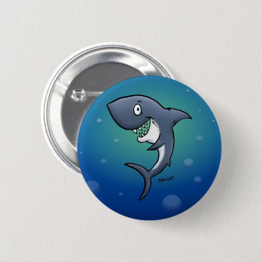 Smiling Funny Shark on Blue Background Pinback Button | Zazzle