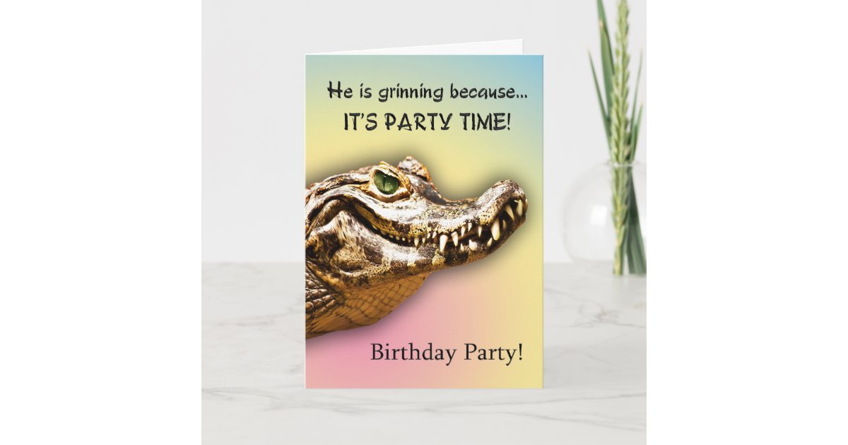 Smiling gator party invitation | Zazzle