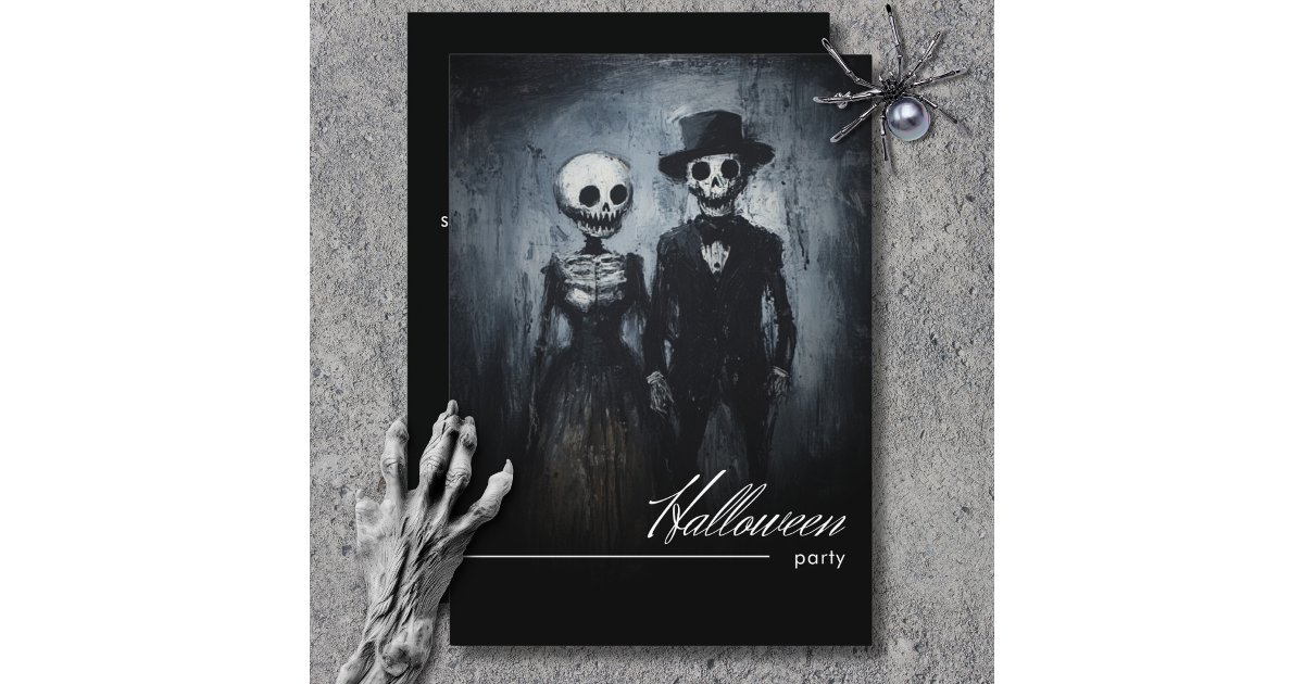 Smiling Ghoul Couple Black & White Halloween Party Invitation | Zazzle