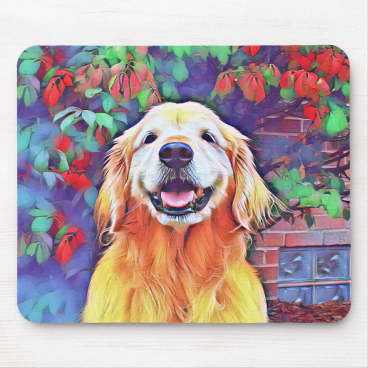 Smiling Golden Retriever Dog in Vibrant Colors Mouse Pad | Zazzle