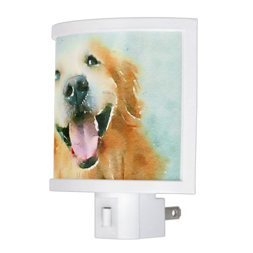 Smiling Golden Retriever in Watercolor Night Light | Zazzle