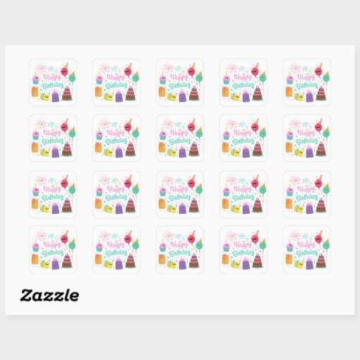 Smiling Happy Birthday Square Sticker | Zazzle