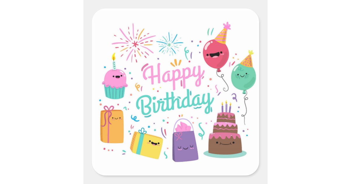 Smiling Happy Birthday Square Sticker | Zazzle