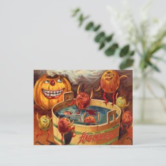 Smiling Jack O' Lantern Pumpkin Apple Postcard | Zazzle